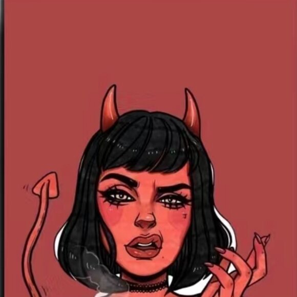 Art | 16x12 Humorous Miss Demon Devil Girl W Coffee Pop Art Canvas ...